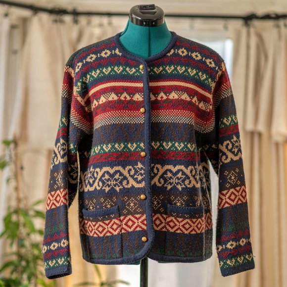 Crystal-Kobe | Sweaters | Vintage 8s90s Knit Colorwork Red Blue And ...